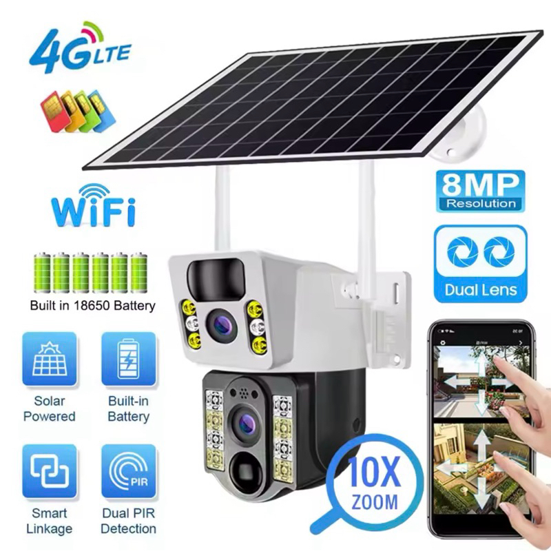 4G Sim Solar Panel Dual Camera Wifi CCTV Camara PIR Humanoid Detection ...