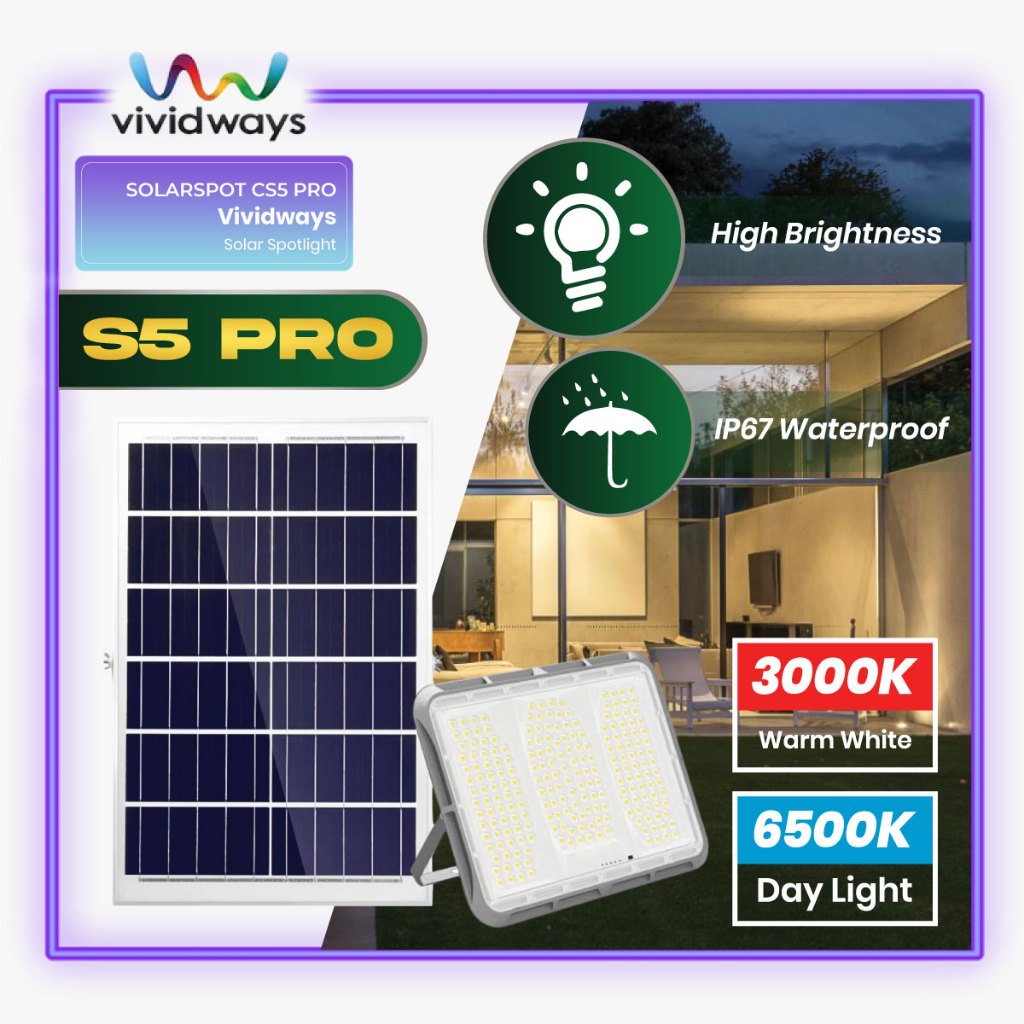 K2 VIVIDWAYS CS5 PRO Solar Spotlight 6500K Day Light 3000K Warm White ...
