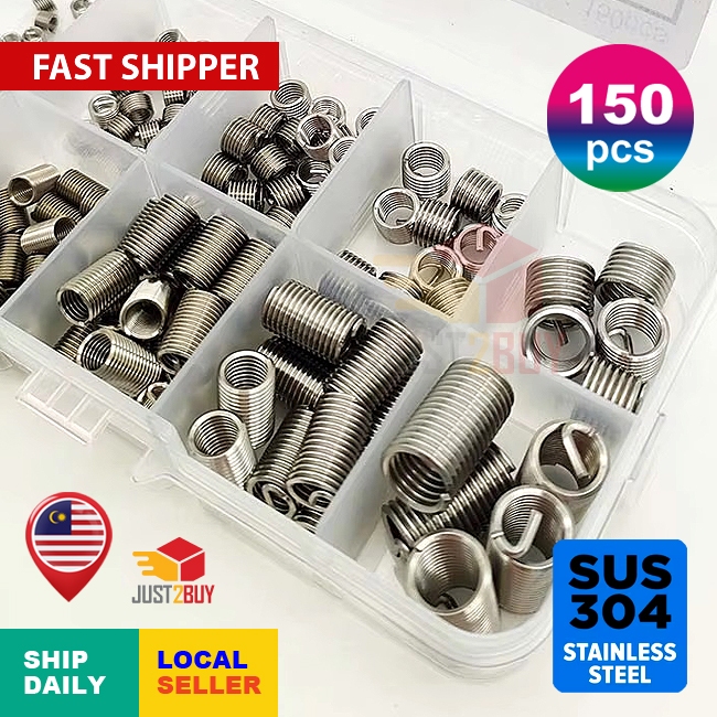 【STOK M'SIA】Benang Wayar 150pcs Wire Thread Insert M3-M8 Thread Repair ...