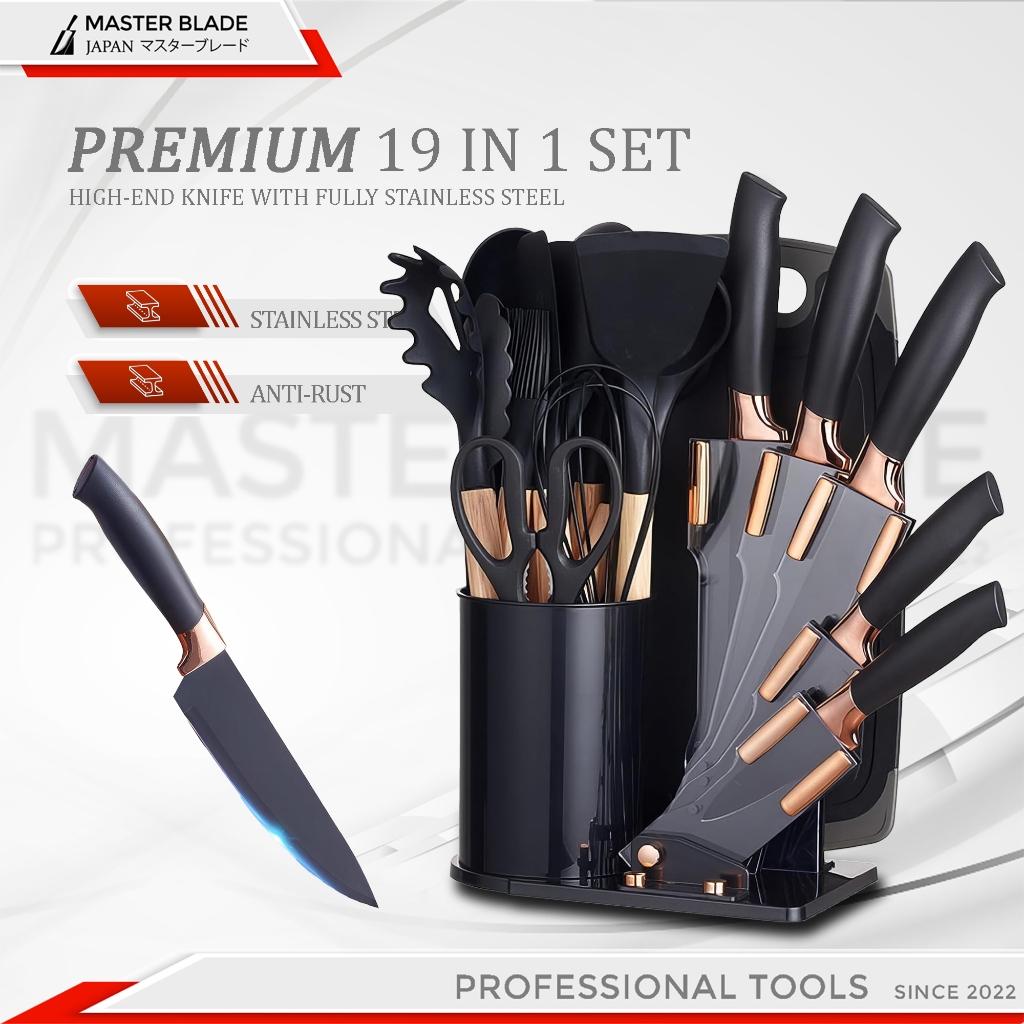 MASTER BLADE Knife Set Pisau Set cooking Utensils Set, 19 Pieces ...