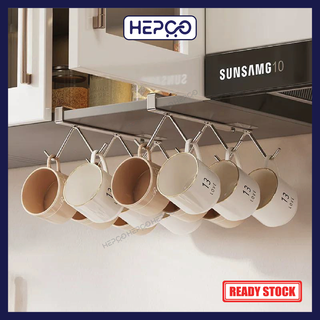 304 Stainless Steel Coffee Mug Holder Cup Rack Under Shelf Nail Free ...