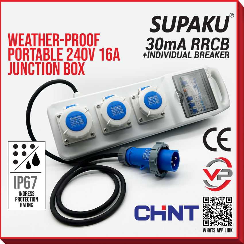 SUPAKU CEE 313X IP67 16A 240V EXTENSION 3 OUTLET 240V DB BOX / JUNCTION ...