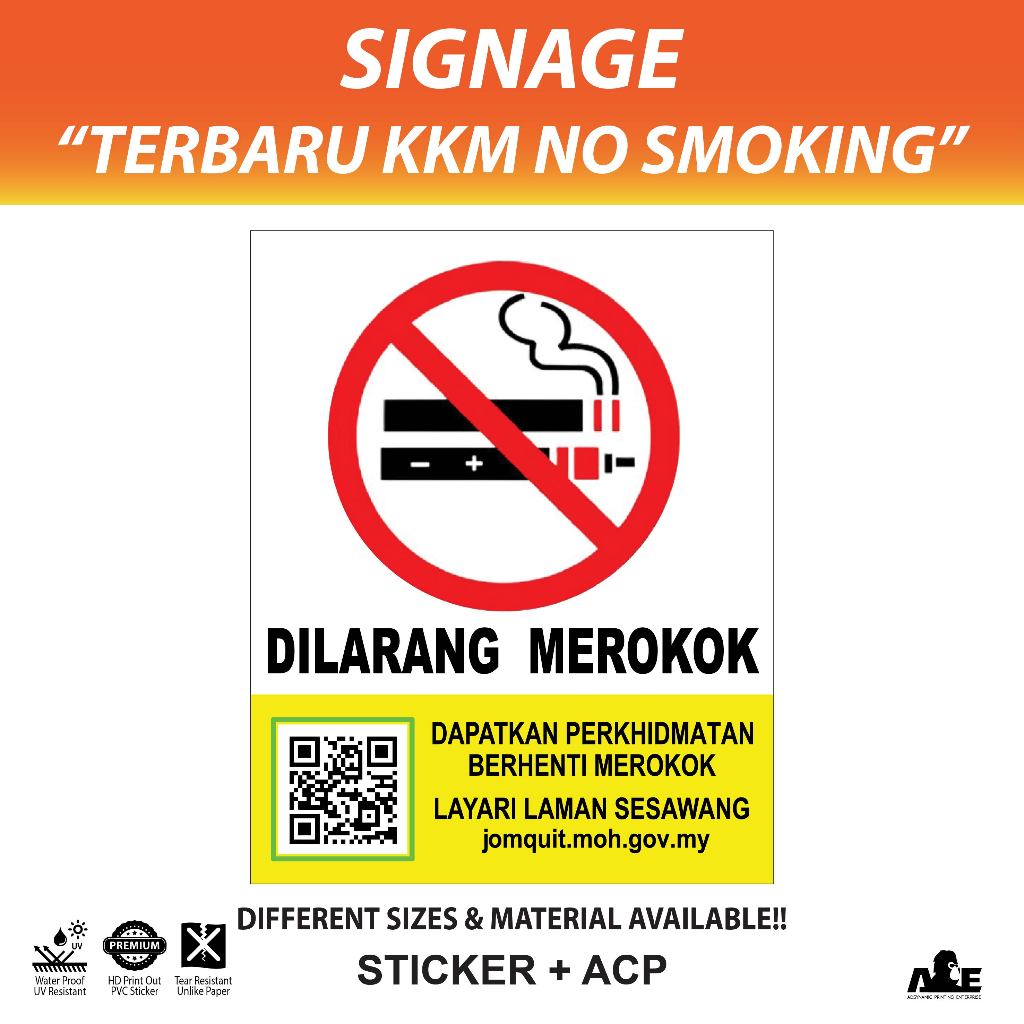 (STICKER + ACP) TERBARU KKM DILARANG MEROKOK SIGN | LATEST KKM NO ...