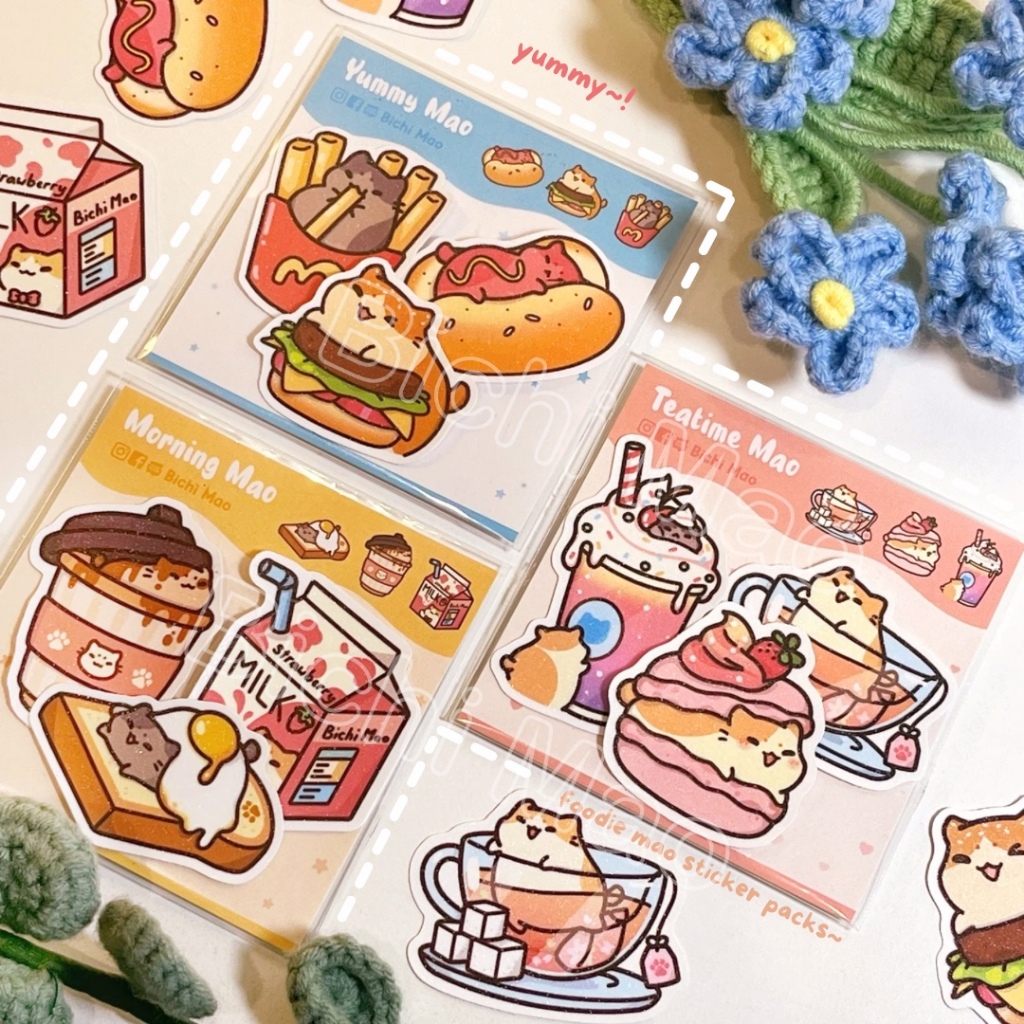 Bichi Mao Foodie Cat Shinny Sticker Pack | Shopee Malaysia