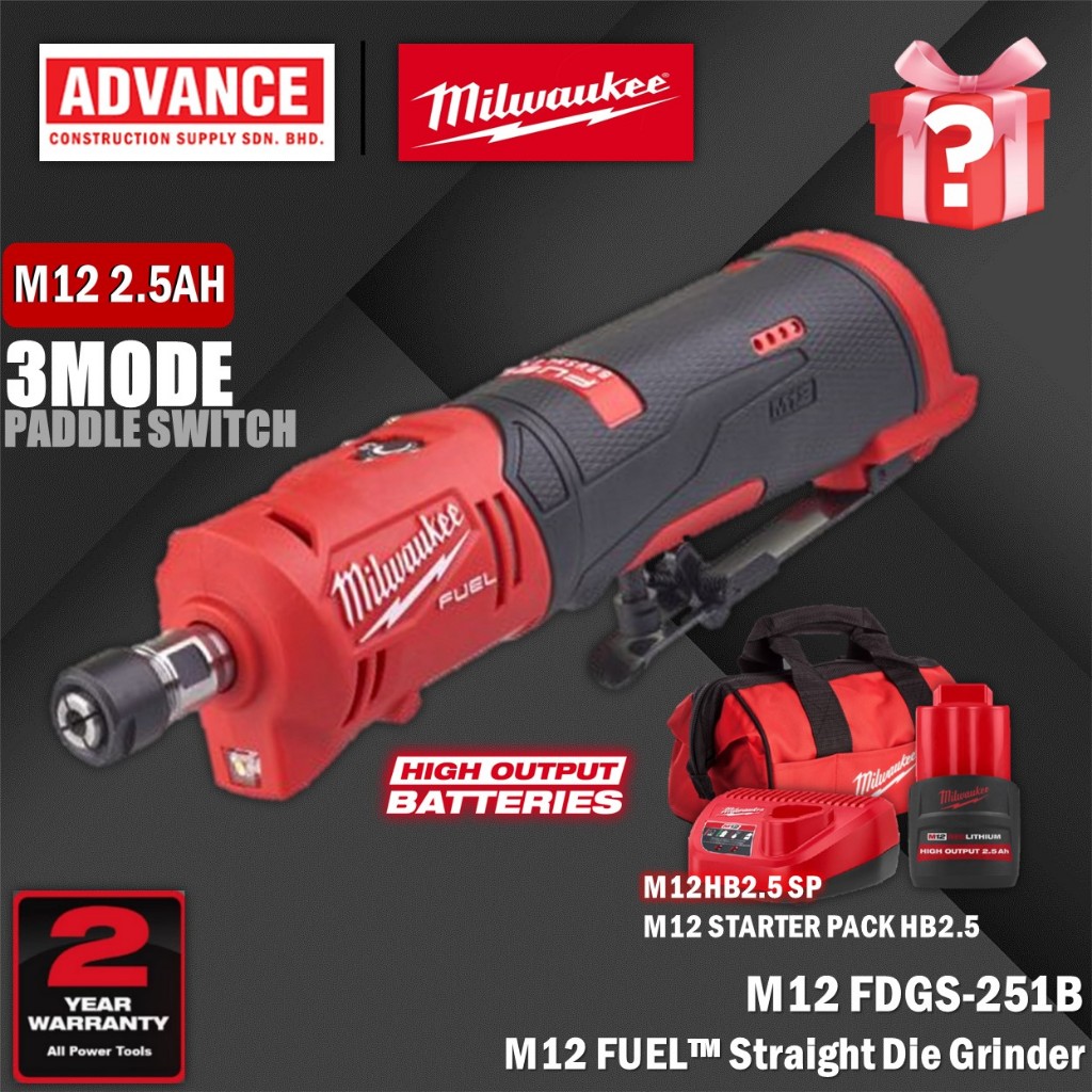 Milwaukee M12 FDGS | FDGS-251B M12 FUEL™ Straight Die Grinder ( Free ...