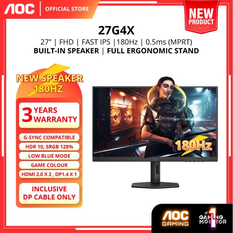 AOC 27G4X 27" GAMING MONITOR WITH SPEAKER (27" FAST IPS FHD / 0.5MS ...