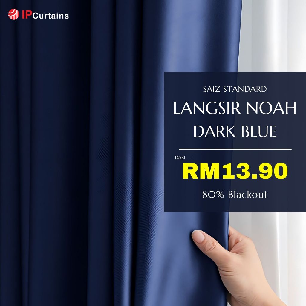 IP CURTAIN NOAH Langsir 80% Blackout Warna Dark Blue Lembut Soft ...