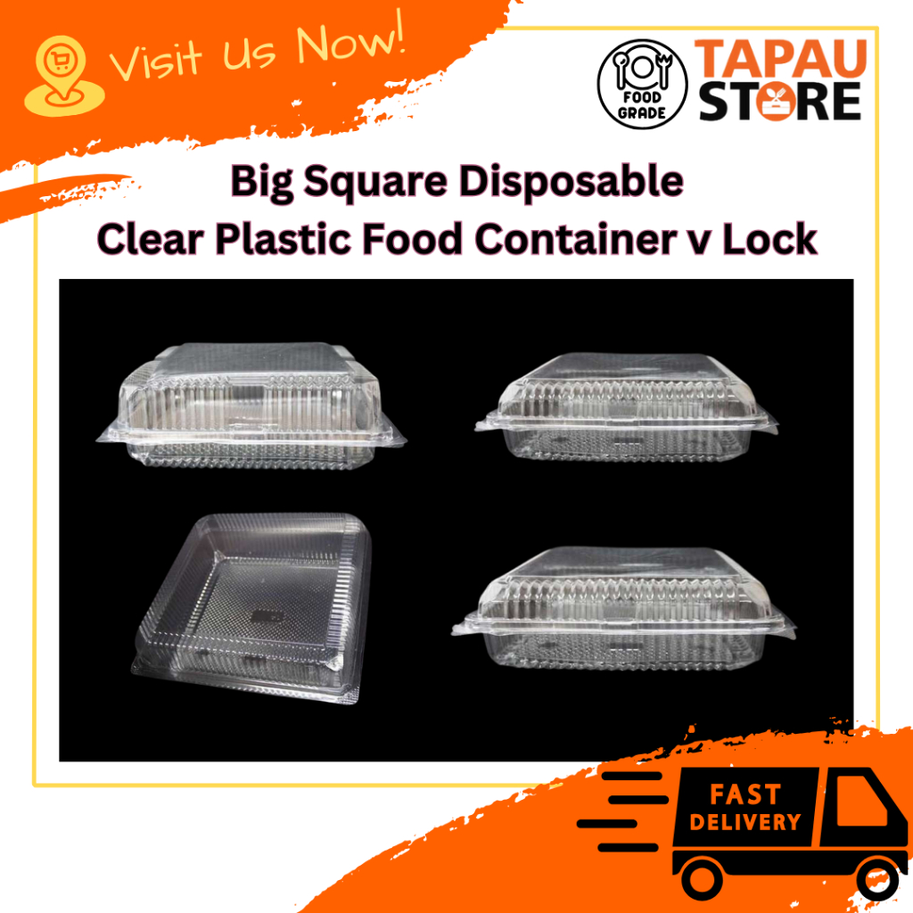 (5pcs) Big Square Snack/Cake/Dessert Disposable Clear Plastic Food ...