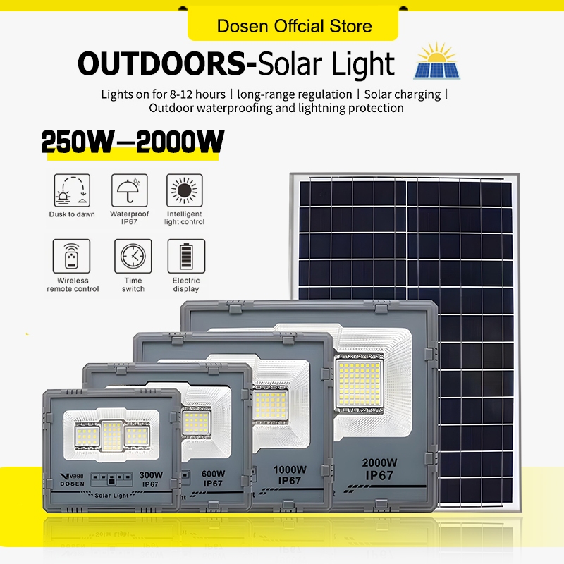 DOSEN 2000W Lampu Solar Light Outdoor Lighting LED Solar Spotlight ...