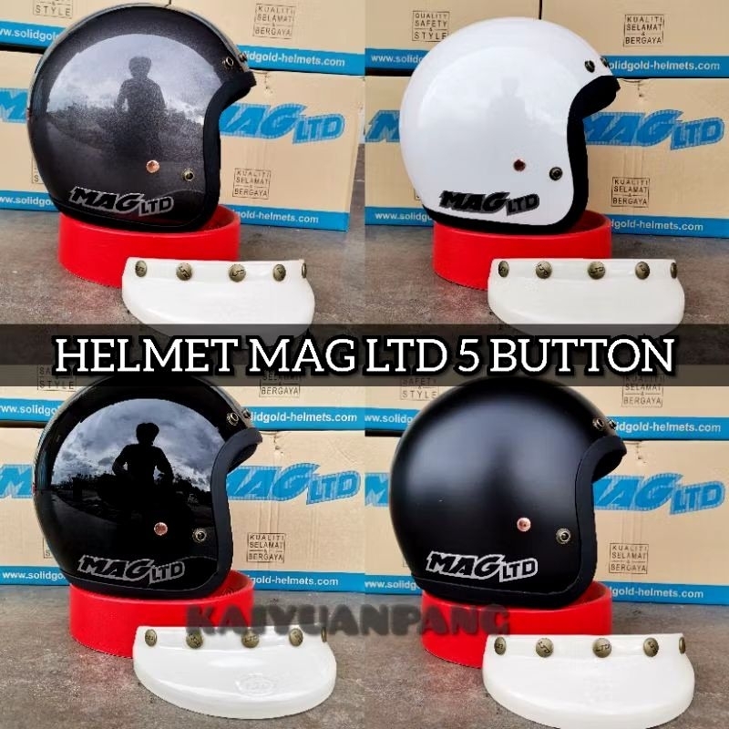 HELMET MAG LTD 5 BUTTON BLACK MATT BLACK PEARL WHITE DARK GREEN GREY ...