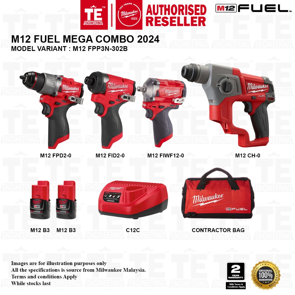MILWAUKEE M12 MEGA COMBO 2024 RM1788 ( M12 FPP3N-302B ) | Shopee Malaysia