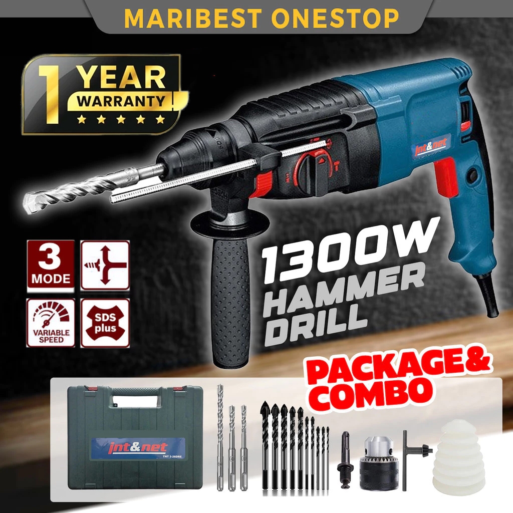 INT & NET 1300W 3 Mode Rotary Hammer Drill Wall Electric Hammer Impact ...