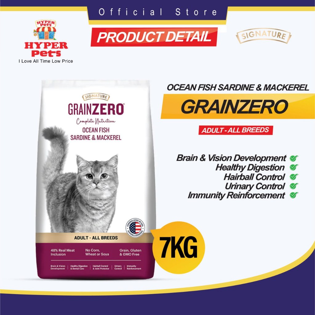 GRAIN ZERO CAT DRY KIBBLE FOOD 7kg l Ocean Fish Sardine & Mackerel for Adult , Mother / Kitten ...