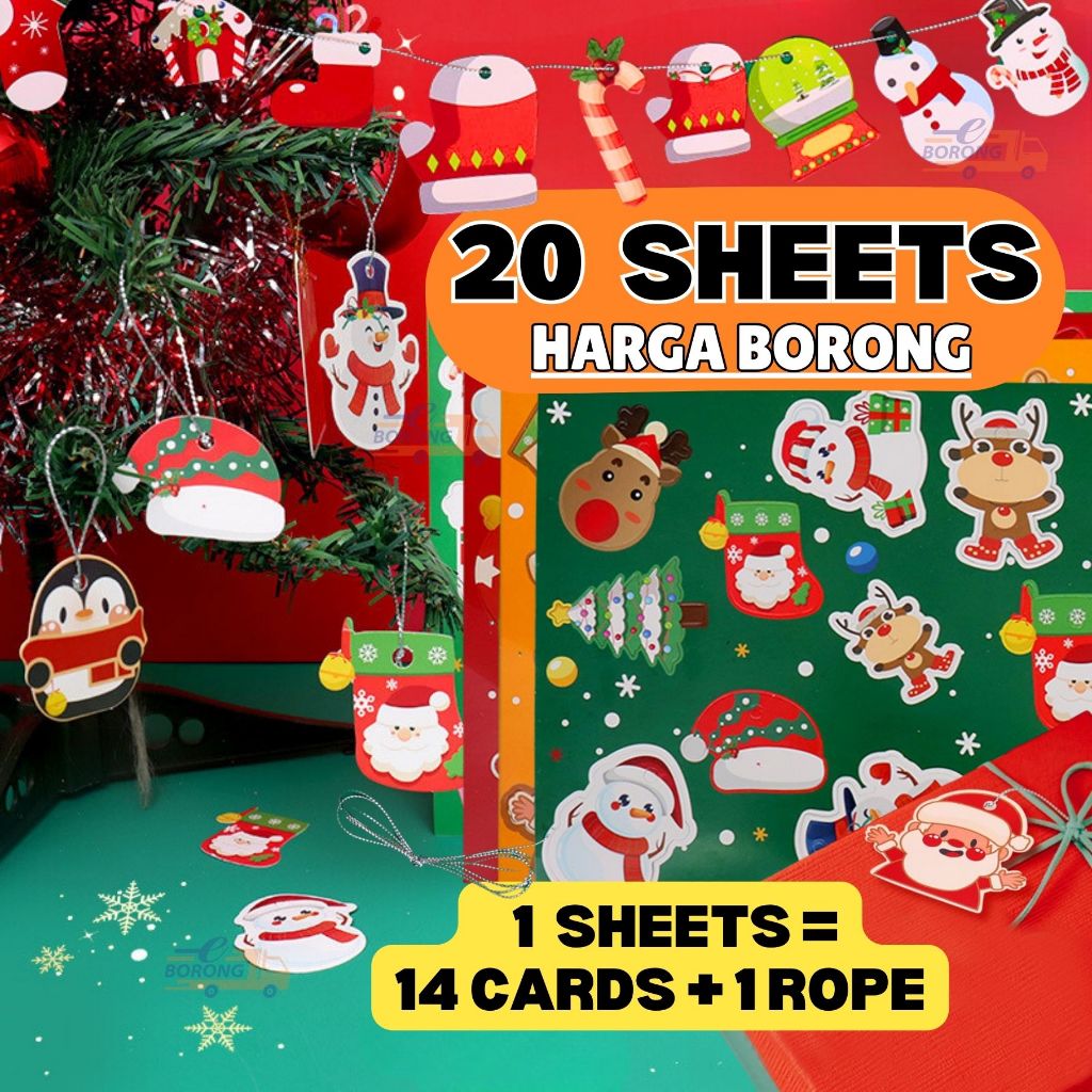 BORONG【20 Sheet】Christmas Wishing Greeting Card Hanging Blessing Xmas ...