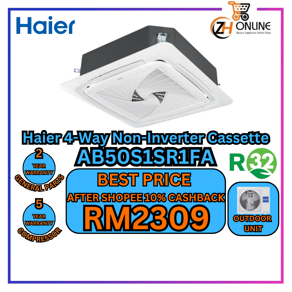 Haier 1.5HP-5.0HP 4-Way Ceiling Cassette Non-Inverter & Inverter Aircond R32 | Shopee Malaysia