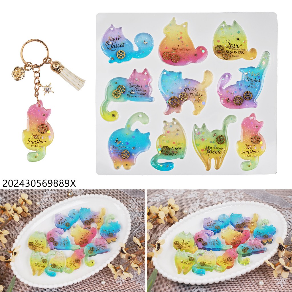 Cute Cat Keychain Silicone Mold DIY Epoxy Resin Craft Cutie Kucing ...