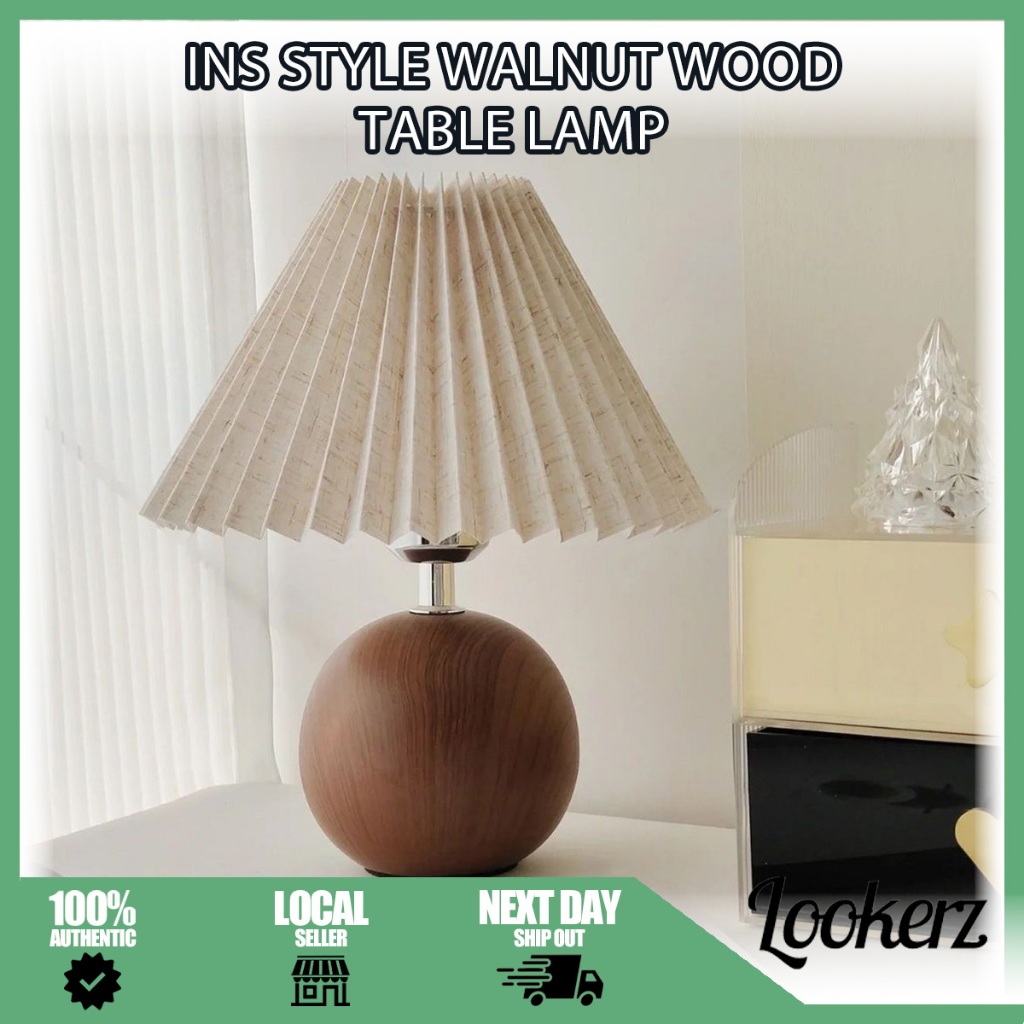 [MY] Ins Style Walnut Wood Table Lamp/ Bedside Lampshade/ Solid Wood ...