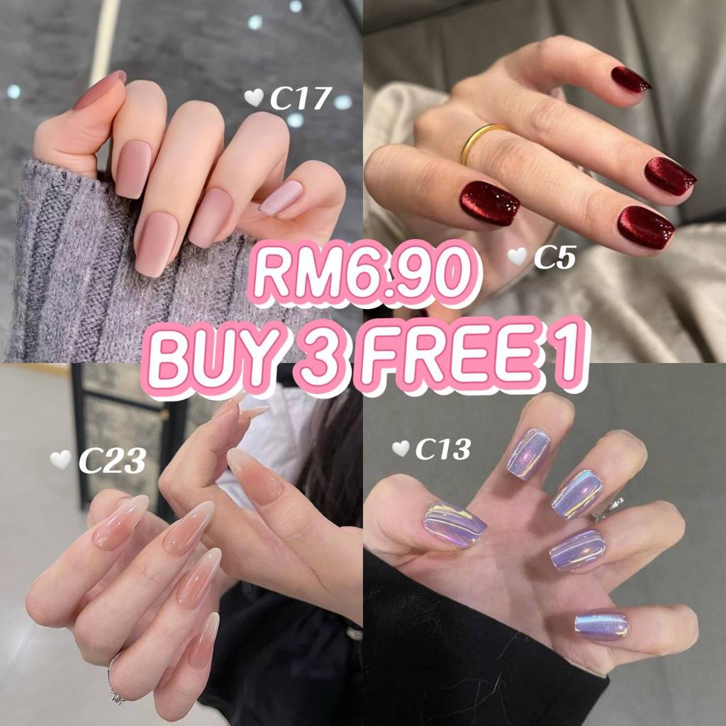 Handmade 10pcs Cateye Fake Nail Kuku Palsu Kuku Pendek Solid Color ...