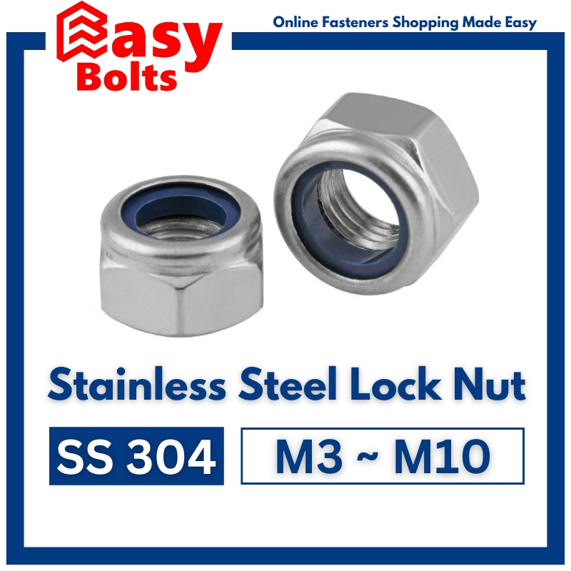 SS Nylon Lock Nut - M3 ~ M10 (Coarse Thread) (Benang Kasar) (Stainless Steel 304 Hex) Nat ...