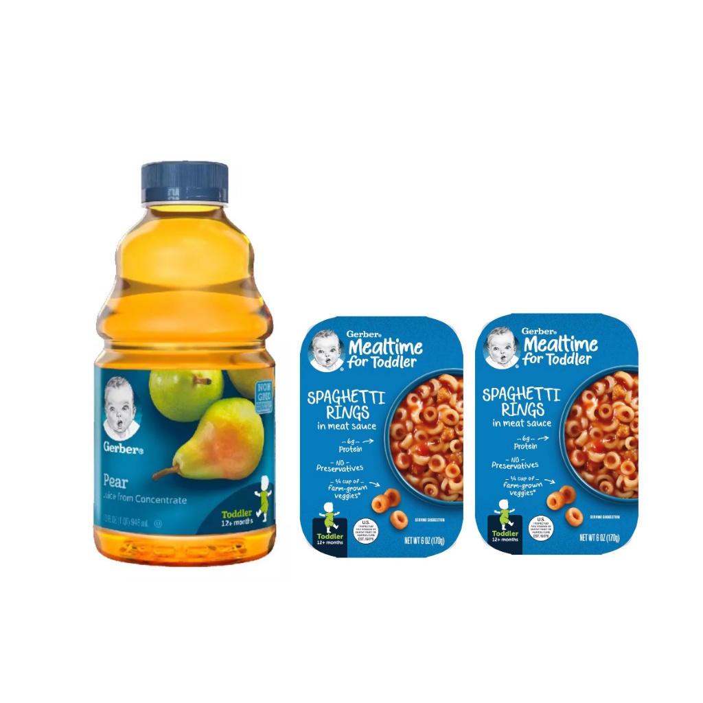 Gerber 100% Pear Juice + Gerber Spaghetti Rings in Meat Sauce x2 (EXP ...