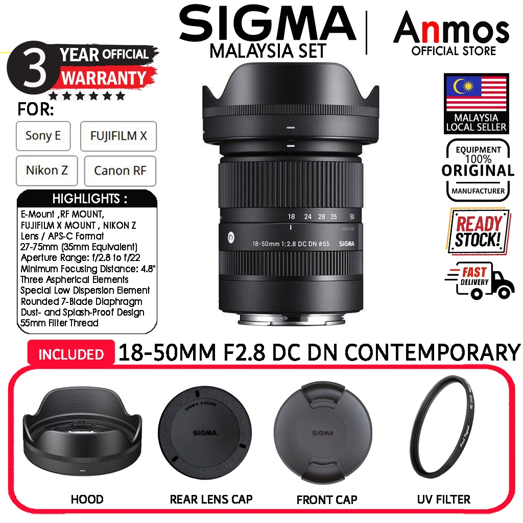 Sigma 18-50mm f2.8 DC DN Contemporary Lens for Sony E , FUJIFILM X ...