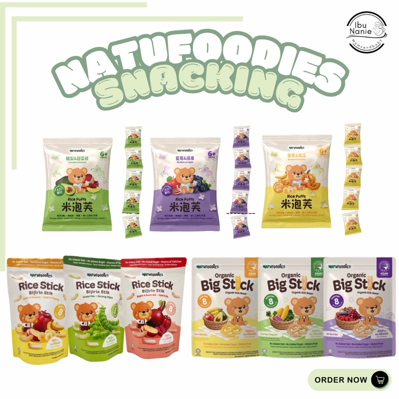NATUFOODIES SNACKING RICE PUFF 6 BULAN RICE STICK 8 BULAN+ | Shopee ...