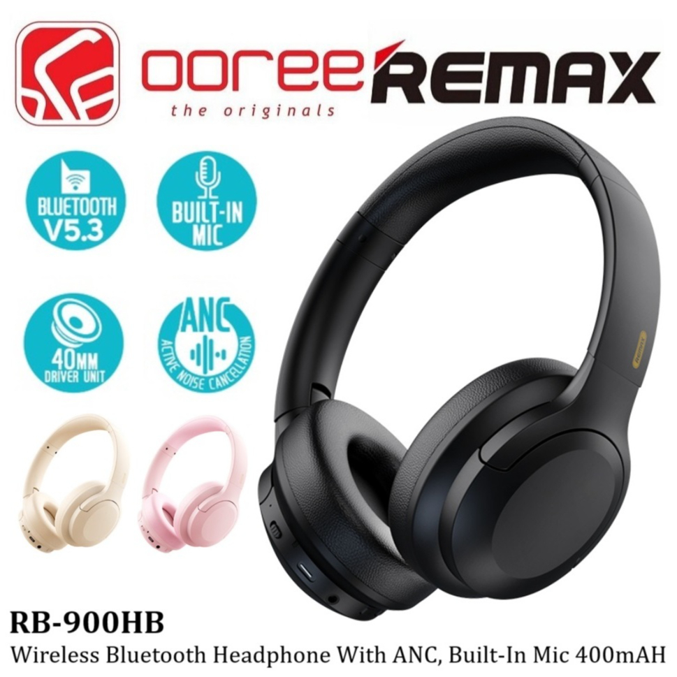 REMAX RB-900HB WIRELESS BLUETOOTH HEADPHONE WITH ANC, BUILT-IN MIC, FOLDABLE TELESCOPIC DESIGN ...