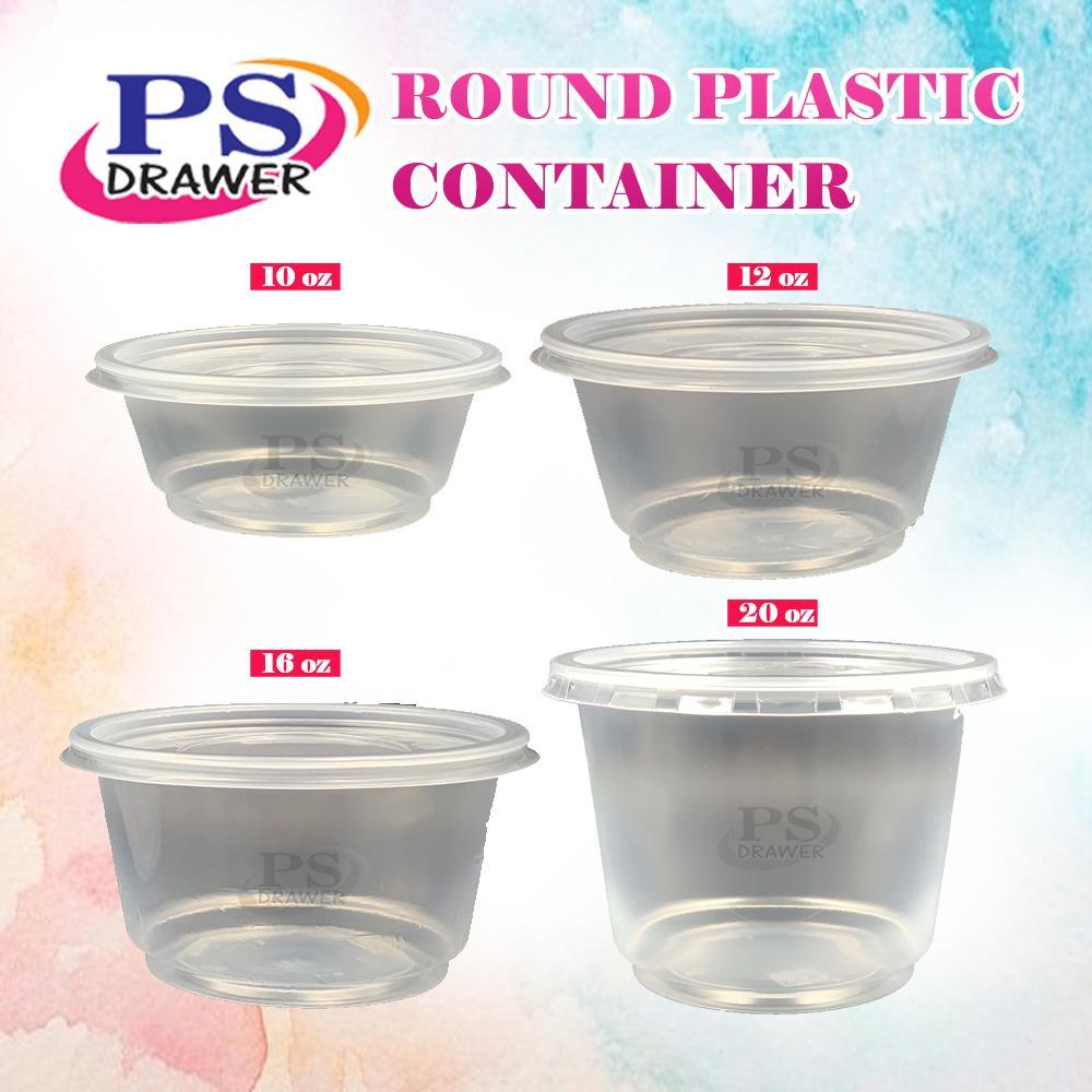 (25Set/50Set) -Round Container with Lid / Disposable Plastic Bekas ...