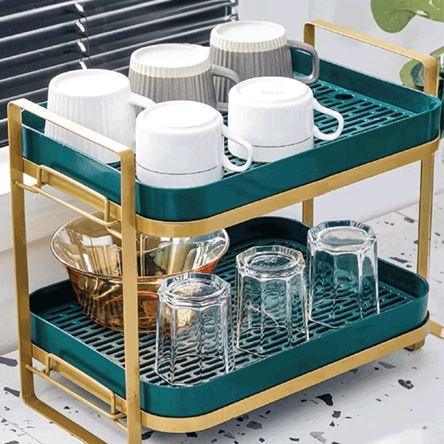 Mug Holder Rak Dapur Cup Holder Cup Storage Cup Rack Double-Layer Tea ...