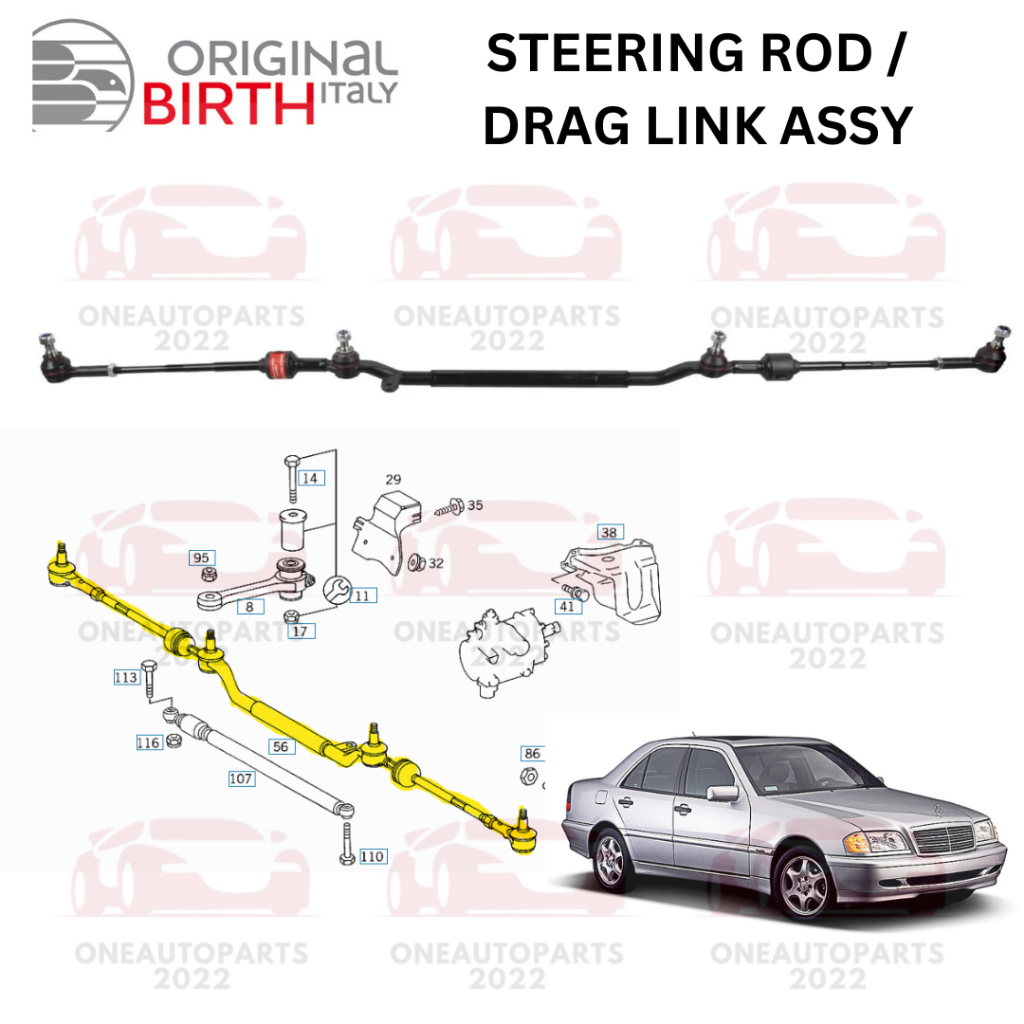 ORIGINAL BIRTH ITALY STEERING CENTRE ROD ASSY DRAG LINK MERCEDES BENZ ...