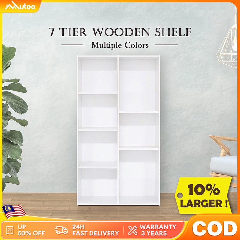 7 Tier Wooden Bookshelf Multipurpose Rack Rak Buku Cabinet DIY Utility ...