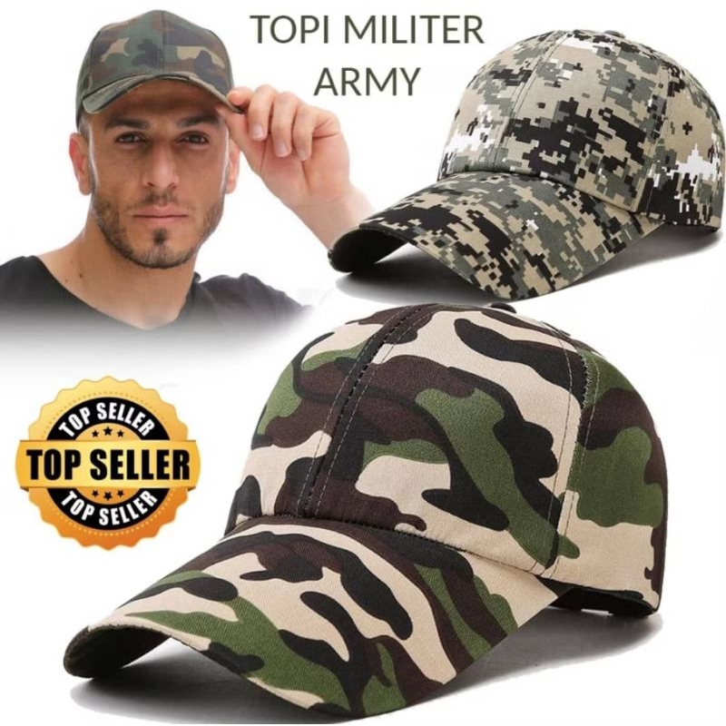 Topi kerja corak askar/Cap kebun/Cap askar/Outdoor training cap/Army ...