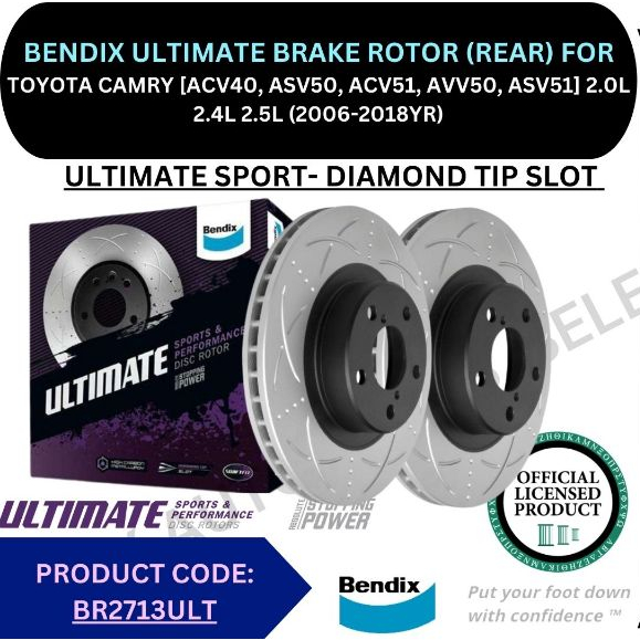 BENDIX ULTIMATE DISC BRAKE ROTOR (REAR) FOR TOYOTA CAMRY [ACV40, ASV50 ...