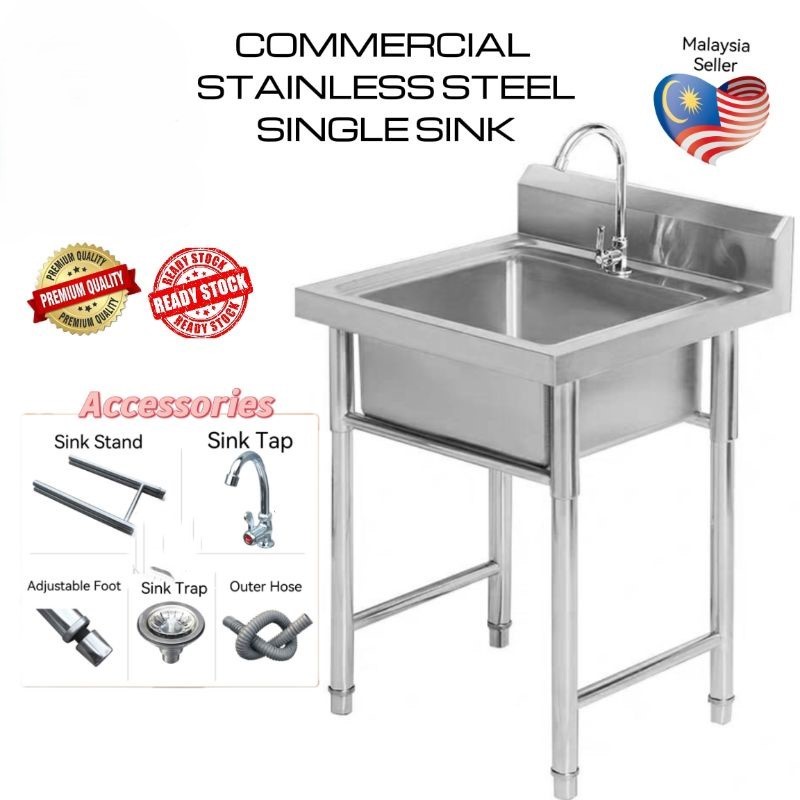 MD SINAR Stainless Steel Single Bowl Sink with Stand sinki berkaki ...