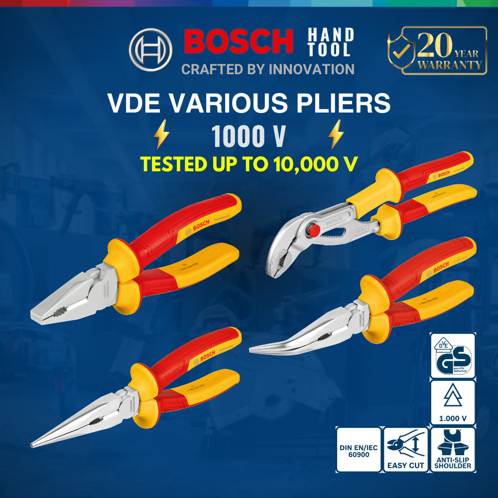 Bosch Exclusive VDE Plier, Long Nose Plier, Adjustable Plier 1000v[20 ...