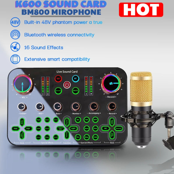 Professional 48V Microphone Live Sound Card for Live Broadcast Audio ...