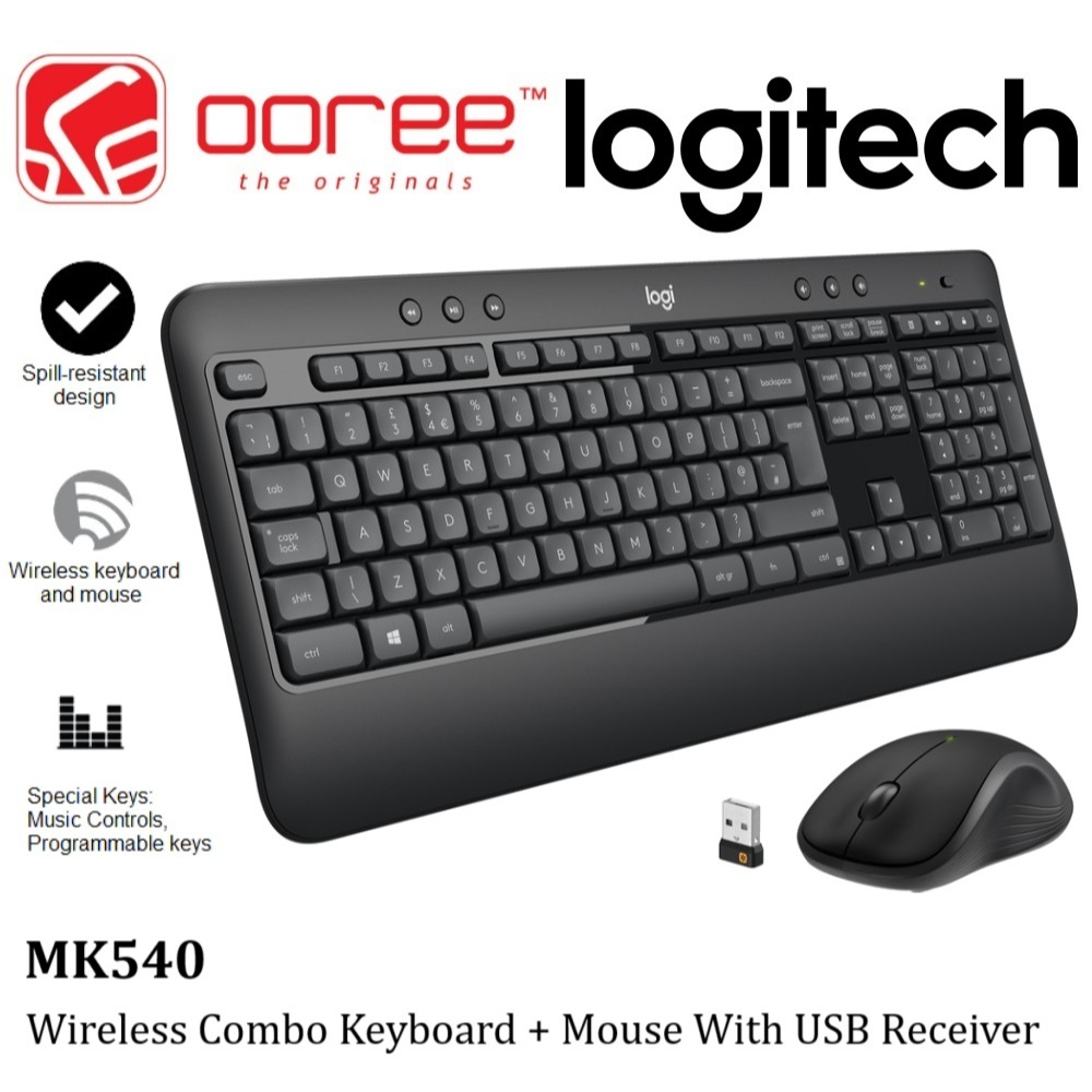 LOGITECH MK540 WIRELESS KEYBOARD + MOUSE COMBO FOR COMFORT TYPING, FIT ...
