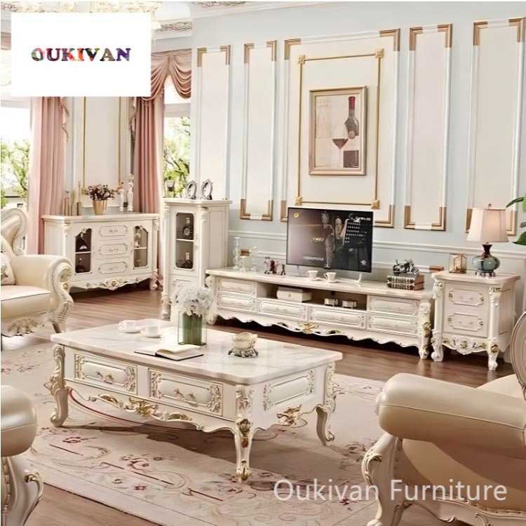 Luxury Marble Coffee Table Meja Ruang Tamu Solid Wood European Style ...