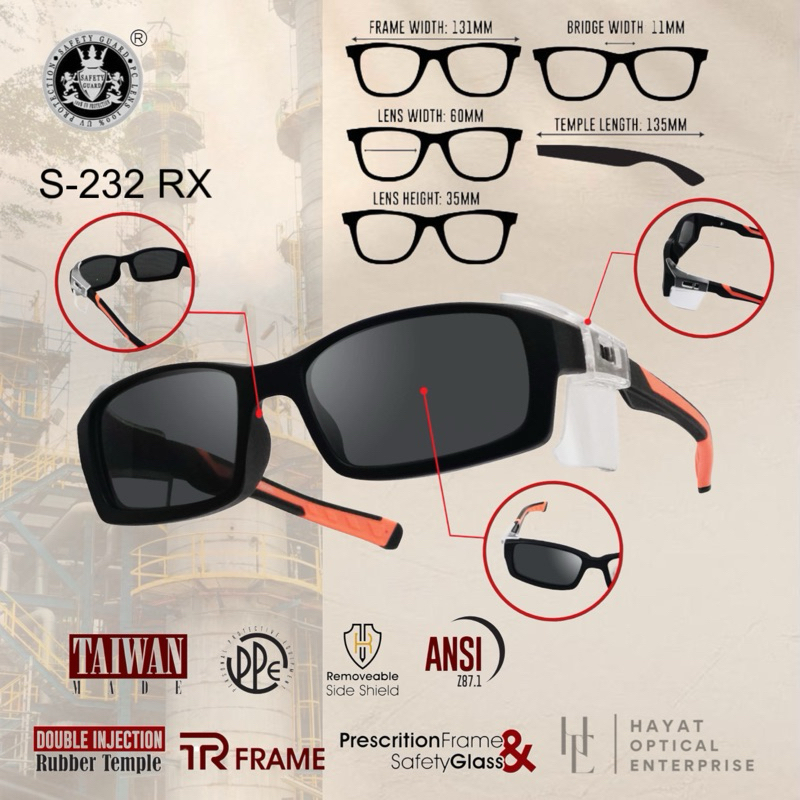 SAFETY GUARD S-232 RX SAFETY GLASSES/ EYE PROTECTION - FIT OVER GLASSES ...