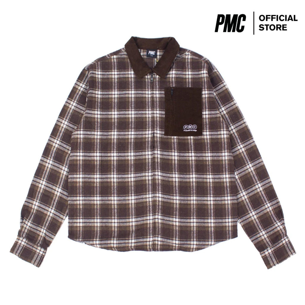 PMC Production Logo Zip Flannel Brown | Shopee Malaysia