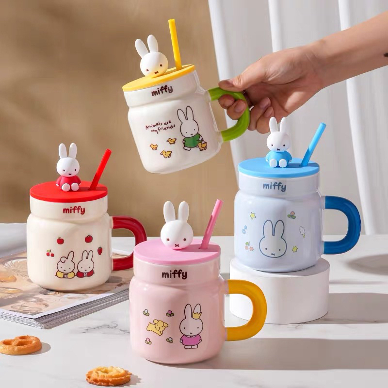 Miffy Ceramic Mug With Lid & Straw 550ml 米菲陶瓷杯带盖和吸管 550ml | Shopee Malaysia