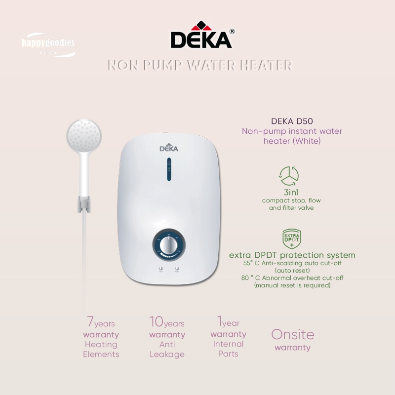 DEKA D50 Instant Water Heater with Hand Shower Unit (White) | Shopee ...