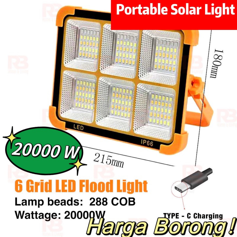 20000W Portable Solar Flood Light LED Camping Tent Light Rechargeable ...