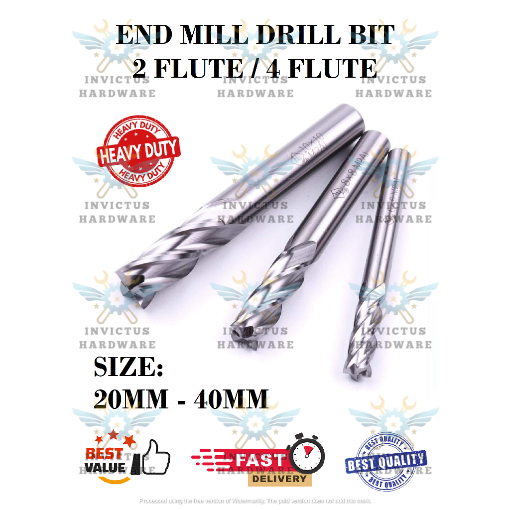 20-40MM END MILL 2 4 FLUTE HSS DRILL BIT BITS MATA GERUDI LATHE MACHINE ...