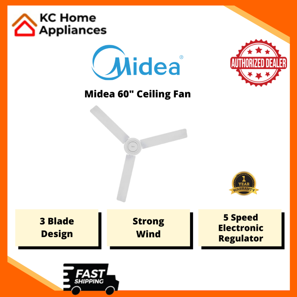 Midea 60" Ceiling Fan | Strong Wind | 3 Blade | 5 Speed | MFC-60A23-WT | 1 Year General Warranty ...