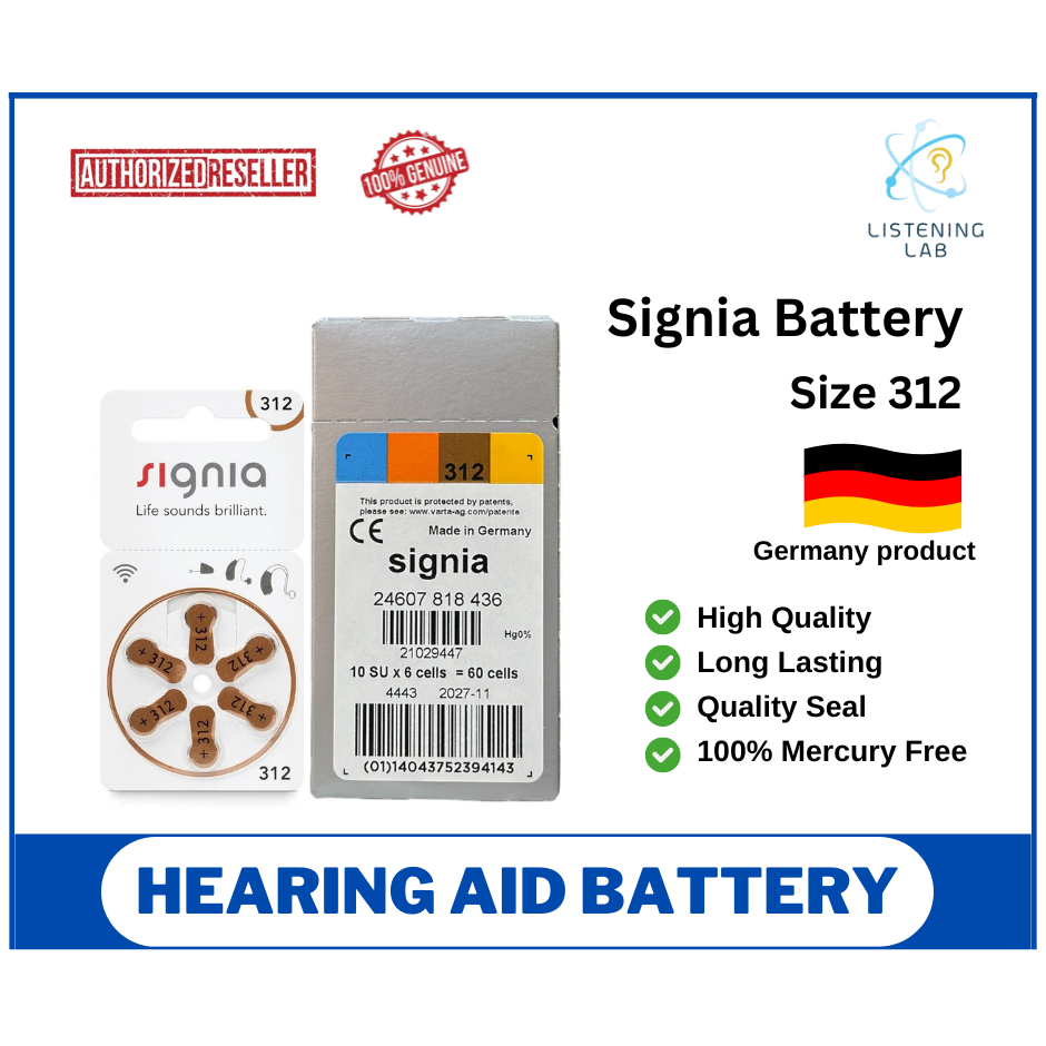 Signia Size 312 Hearing Aids Battery Zinc - Air x 10 packs (1 box, 60 ...