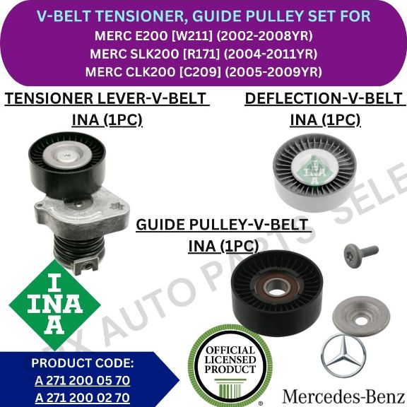 INA GERMANY V-BELT TENSIONER / GUIDE PULLEY (SET) FOR MERC E200 [W211 ...