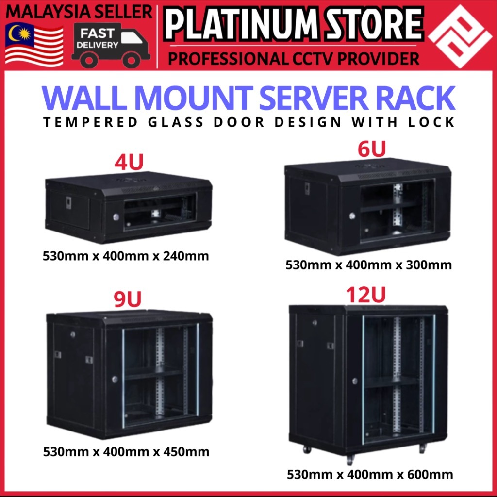 (SELF ASSEMBLY) 4U 6U 9U 12U Network cabinet Wall Mount Glass Door Server Rack Lock CCTV Secure ...