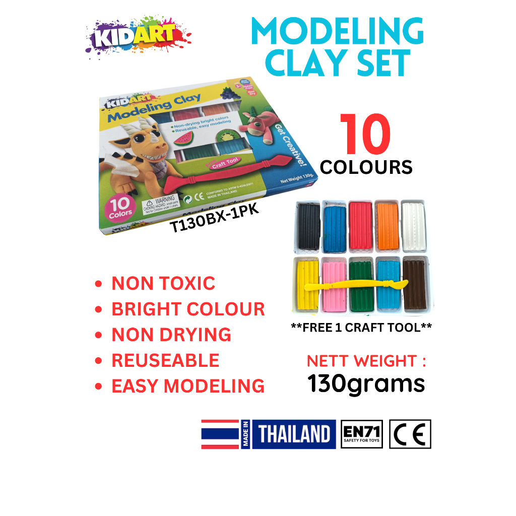 [ KIDART ] 130g Modeling Clay Bar 10 Colors Set With Craft Tool | DIY ...