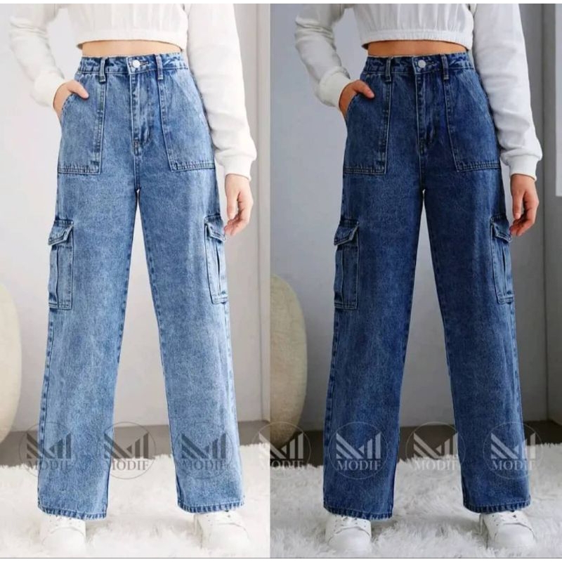 CARGO PLAZO ACID WASH JEANS PANTS FOR WOMEN'S 6POKET PLAZO READY STOCK ...